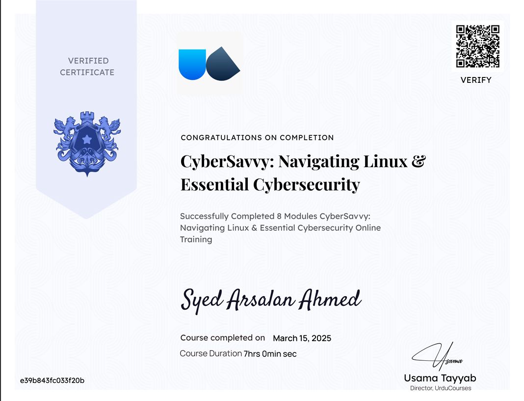 CyberSavvy: Navigating Linux & Essential Cybersecurity | Syed Arsalan Ahmed CyberSavvy: Navigating Linux & Essential Cybersecurity | Syed Arsalan Ahmed