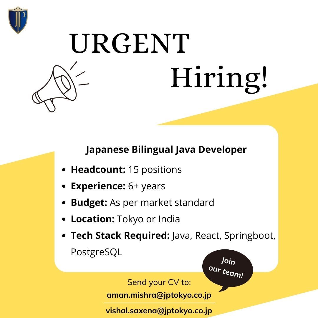 Vishal S. on LinkedIn: #urgenthiring #japanese_bilingual #java ... Vishal S. on LinkedIn: #urgenthiring #japanese_bilingual #java ...
