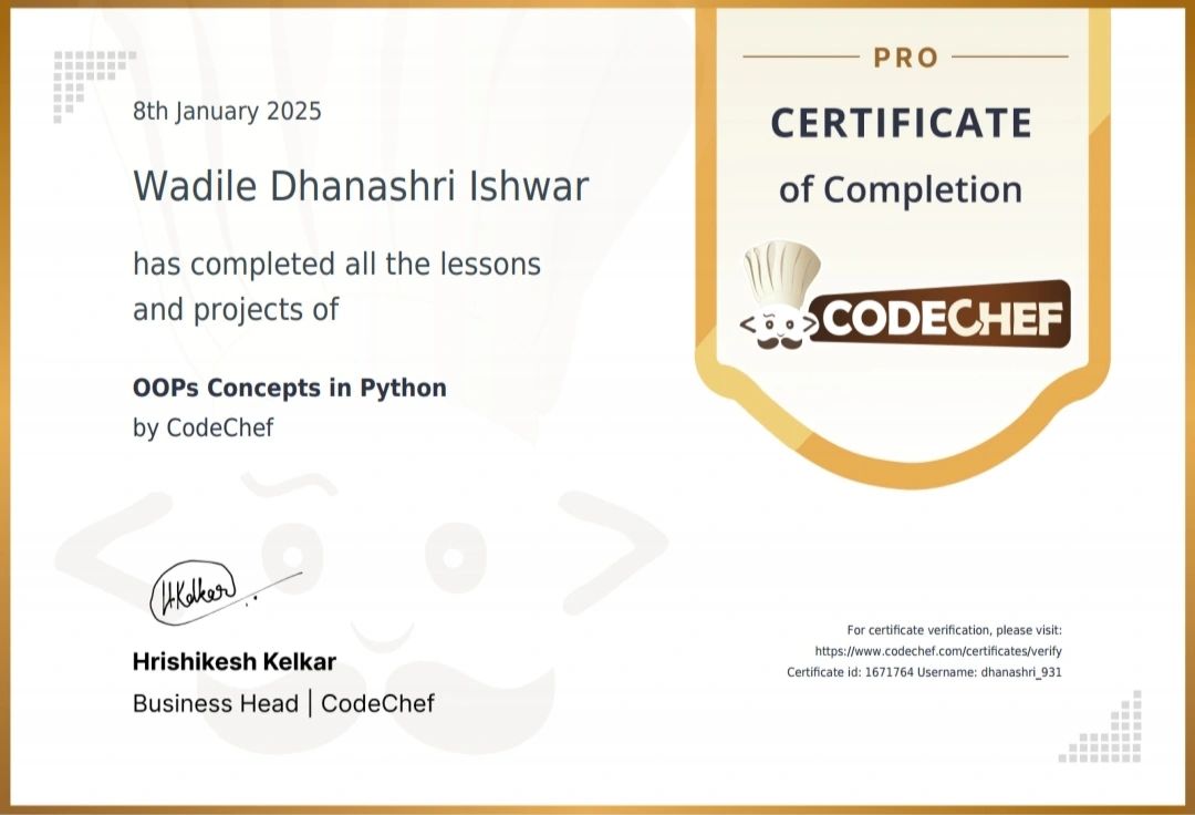 Dhanashri Wadile on LinkedIn: #oop #python #programming #codechef # ... Dhanashri Wadile on LinkedIn: #oop #python #programming #codechef # ...