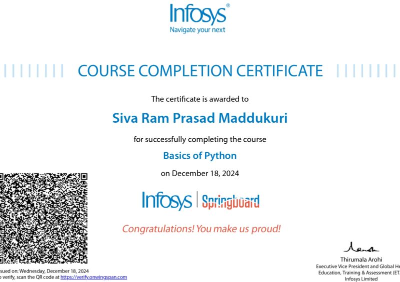 Siva Ram Prasad Maddukuri on LinkedIn: Successfully completed Basics of ... Siva Ram Prasad Maddukuri on LinkedIn: Successfully completed Basics of ...