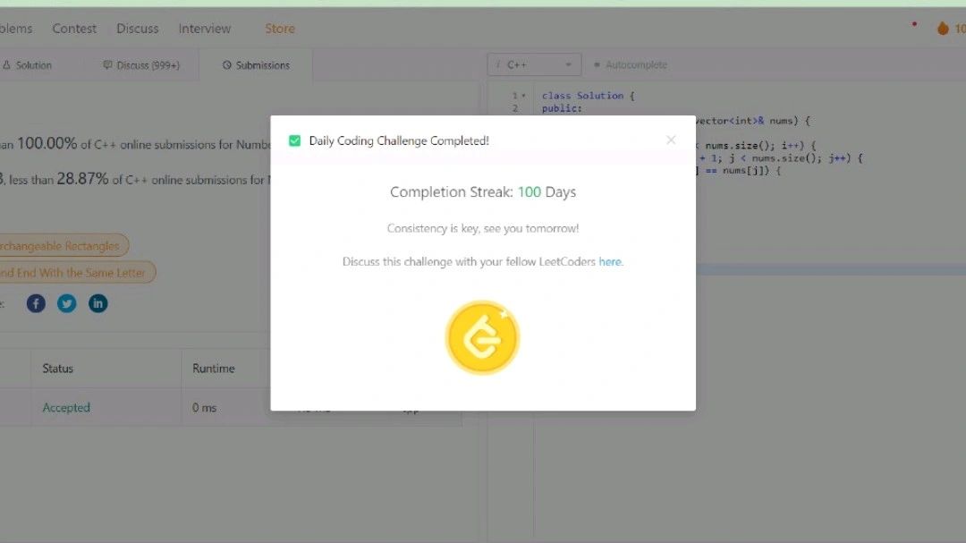 Completed #100DaysOfCode challenge with LeetCode | Saunak Ghosh posted ... Completed #100DaysOfCode challenge with LeetCode | Saunak Ghosh posted ...