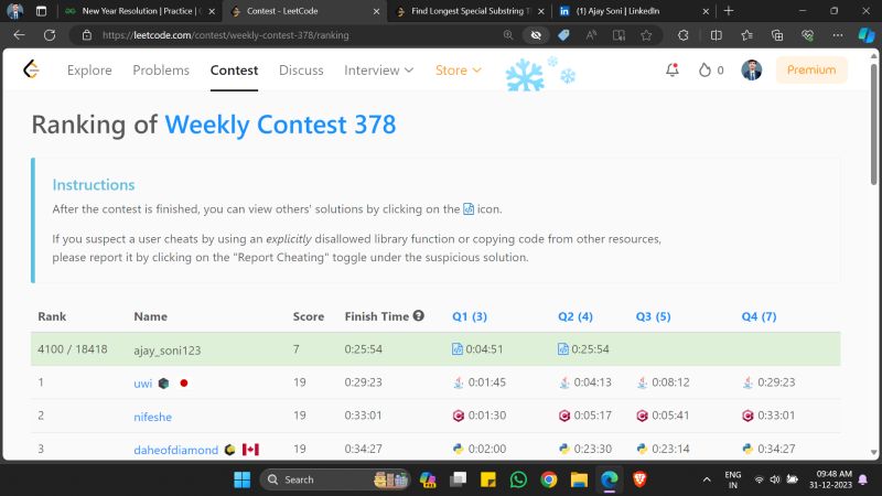 Ajay Soni on LinkedIn: #connection #leetcode #codingchallenge #contest ... Ajay Soni on LinkedIn: #connection #leetcode #codingchallenge #contest ...