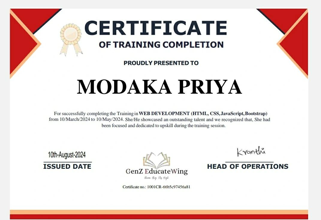 Modaka Priya on LinkedIn: #webdevelopment #internship #html #css # ... Modaka Priya on LinkedIn: #webdevelopment #internship #html #css # ...