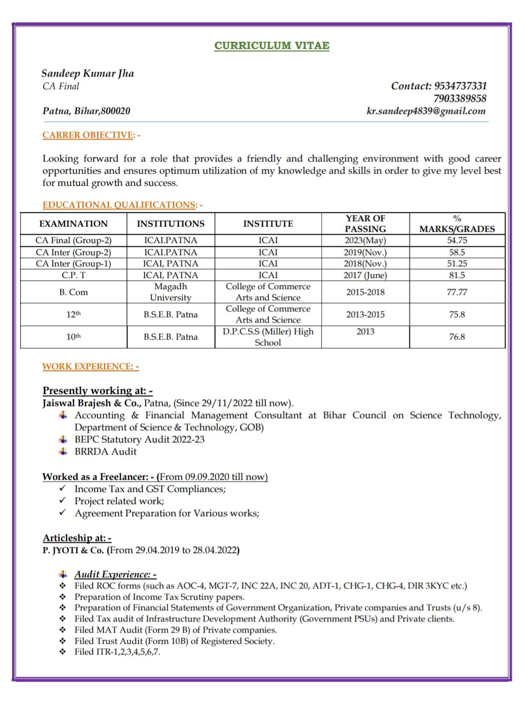 Sandeep Kumar Jha on LinkedIn: CV Sandeep Kumar Jha on LinkedIn: CV