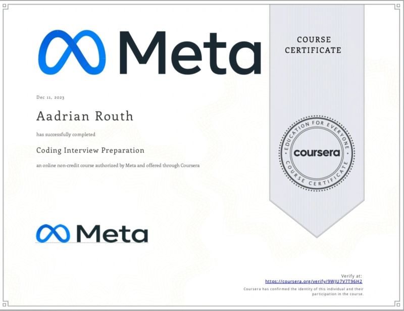 Elated to receive this special certificate from Meta (Coursera). The ... Elated to receive this special certificate from Meta (Coursera). The ...