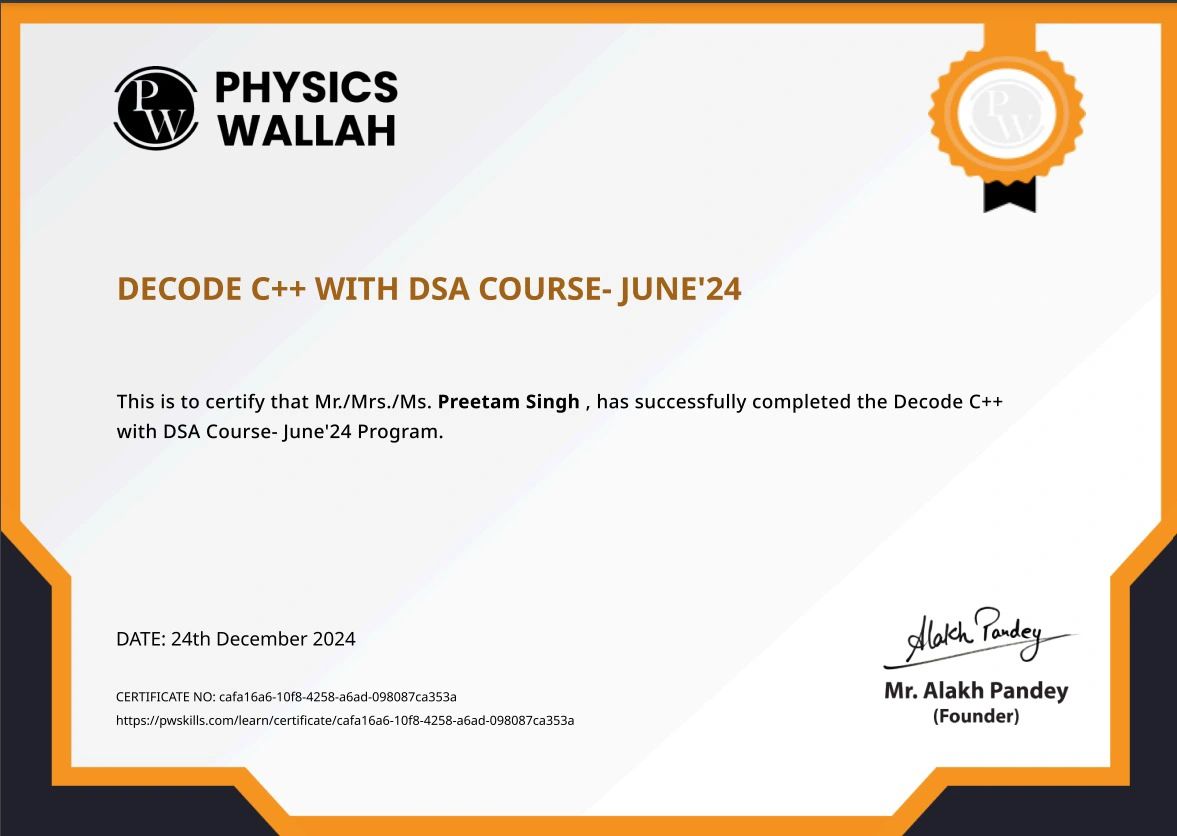 Preetam singh on LinkedIn: finally I have successfully completed DSA ... Preetam singh on LinkedIn: finally I have successfully completed DSA ...