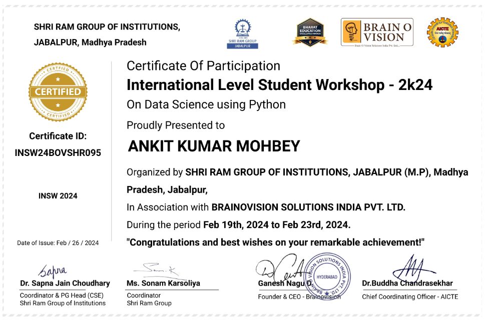 ANKIT KUMAR MOHBEY on LinkedIn: #datascience #python #sritjabalpur # ... ANKIT KUMAR MOHBEY on LinkedIn: #datascience #python #sritjabalpur # ...