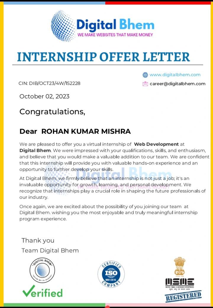 Rohan Mishra on LinkedIn: #digitalbhem #internship #careerstart # ... Rohan Mishra on LinkedIn: #digitalbhem #internship #careerstart # ...