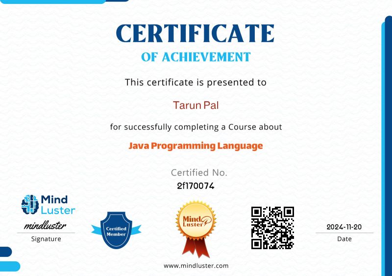 Tarun Pal on LinkedIn: #javaprogramming #certification #lifelonglearning Tarun Pal on LinkedIn: #javaprogramming #certification #lifelonglearning