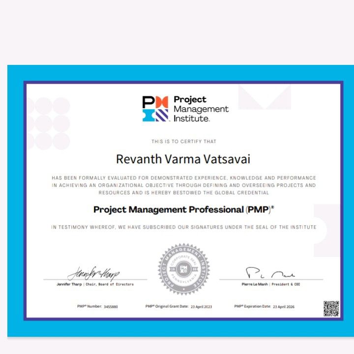 Revanth Varma Vatsavai, MBA, PMP on LinkedIn: I’m happy to share that I ... Revanth Varma Vatsavai, MBA, PMP on LinkedIn: I’m happy to share that I ...