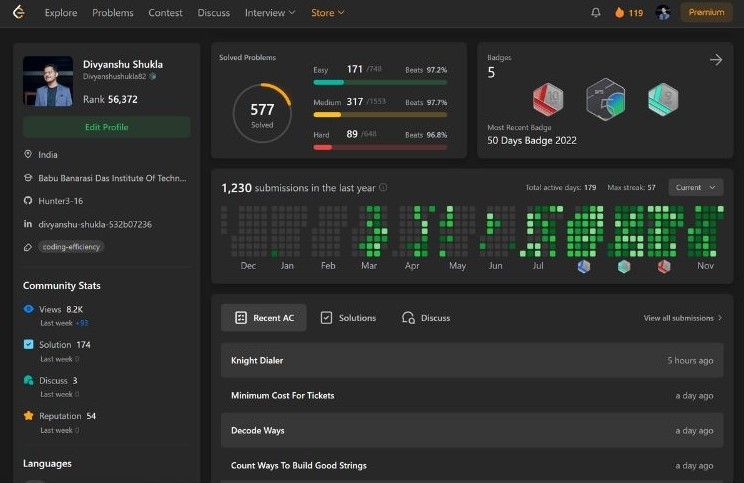 Sharing my #leetcode profile | Divyanshu Shukla posted on the topic ... Sharing my #leetcode profile | Divyanshu Shukla posted on the topic ...