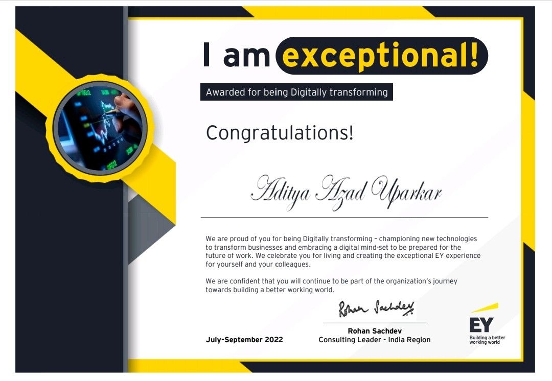 Aditya Uparkar on LinkedIn: Another I am exceptional award for ... Aditya Uparkar on LinkedIn: Another I am exceptional award for ...