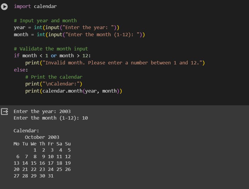 Avishee Dubey on LinkedIn: #python #pythonprogramming #calender Avishee Dubey on LinkedIn: #python #pythonprogramming #calender
