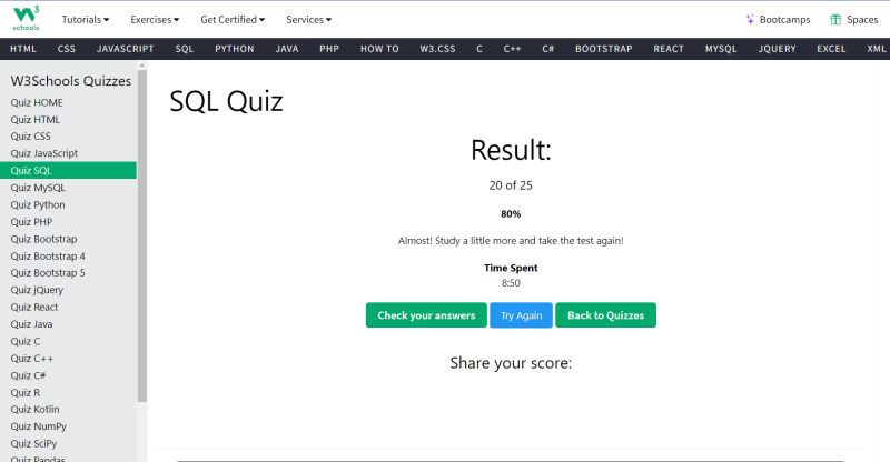 🎉 Excited to share that today, I successfully completed an SQL quiz ... 🎉 Excited to share that today, I successfully completed an SQL quiz ...