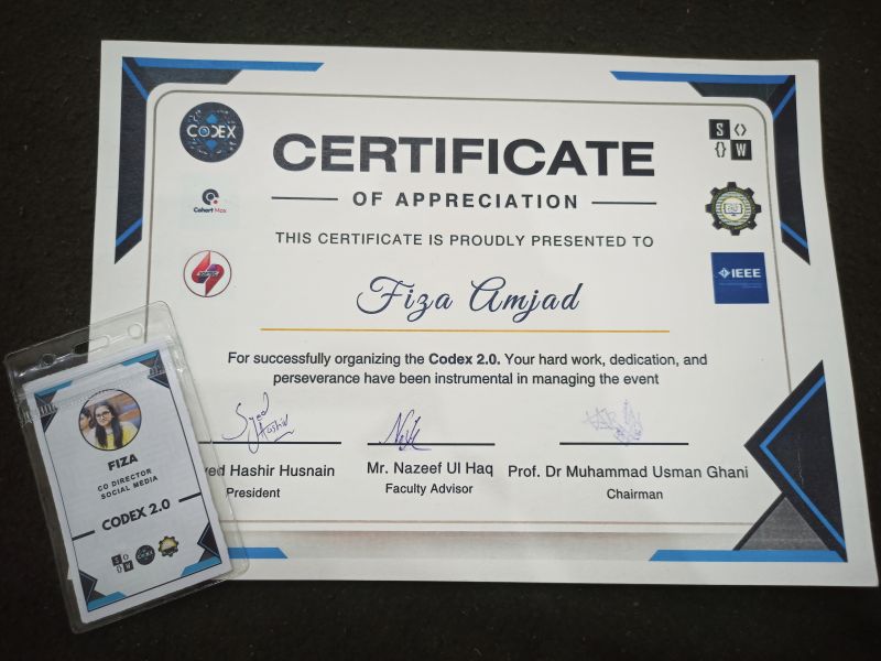 Fiza Amjad on LinkedIn: #techachievement #codex2k23 Fiza Amjad on LinkedIn: #techachievement #codex2k23
