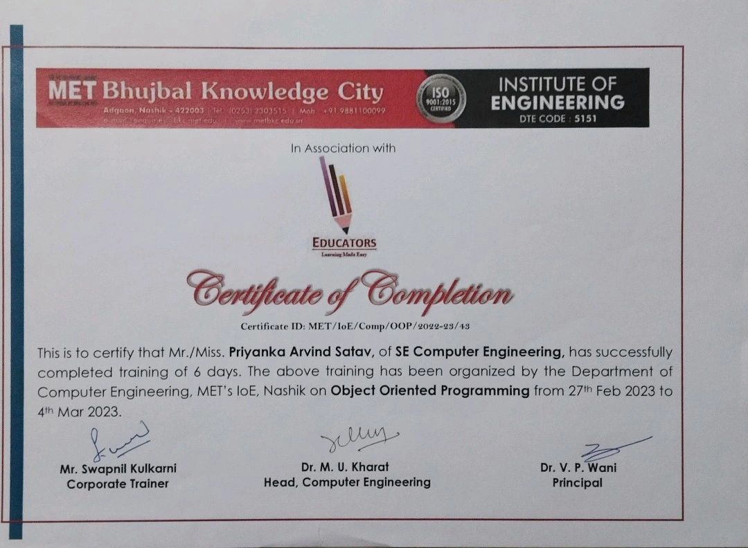 Priyanka Satav on LinkedIn: #oop #cpp #training Priyanka Satav on LinkedIn: #oop #cpp #training