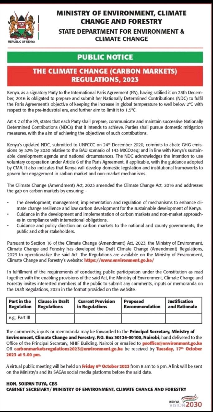 CLIMATE CHANGE (Carbon Markets) REGULATIONS, 2023 _ Kenya. The carbon ... CLIMATE CHANGE (Carbon Markets) REGULATIONS, 2023 _ Kenya. The carbon ...