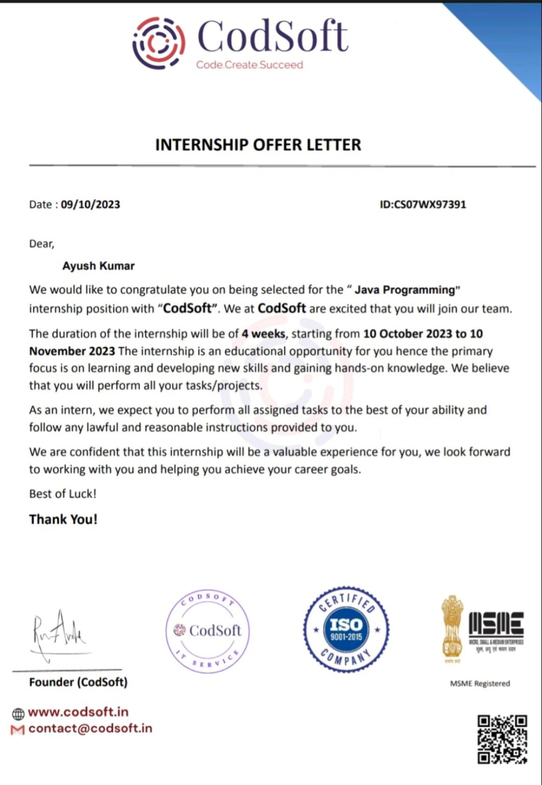 Ayush Kumar on LinkedIn: #codsoft #java Ayush Kumar on LinkedIn: #codsoft #java