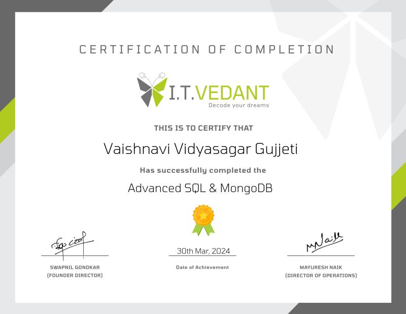 #advancedsql #mongodb #nosql #databasedevelopment | Vaishnavi Gujjeti #advancedsql #mongodb #nosql #databasedevelopment | Vaishnavi Gujjeti