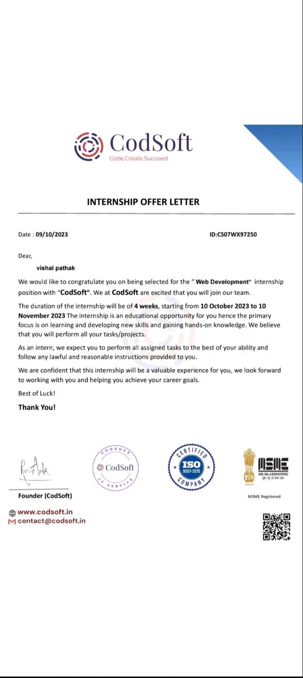 Vishal Pathak on LinkedIn: #codesoft #codesoft #webdevlopment #codesoft Vishal Pathak on LinkedIn: #codesoft #codesoft #webdevlopment #codesoft