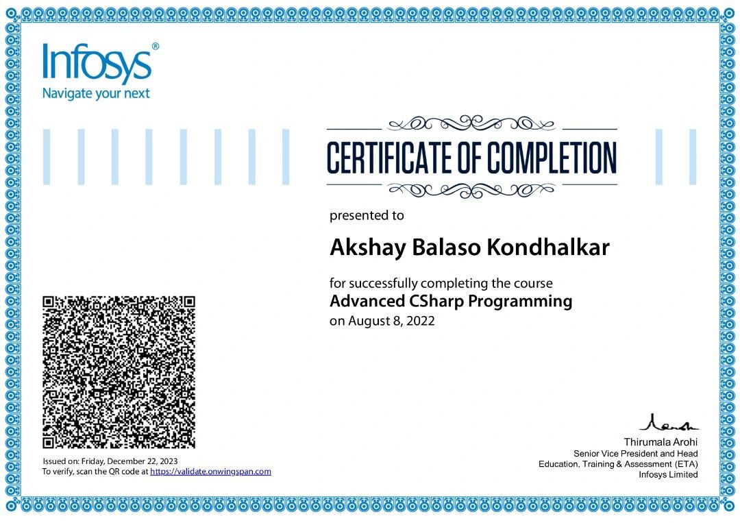 Akshay Kondhalkar on LinkedIn: I have Completed Infosys Certified C ... Akshay Kondhalkar on LinkedIn: I have Completed Infosys Certified C ...