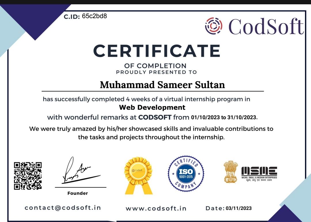 Celebrating my internship at CodSoft | Muhammad Sameer Sultan posted on ... Celebrating my internship at CodSoft | Muhammad Sameer Sultan posted on ...
