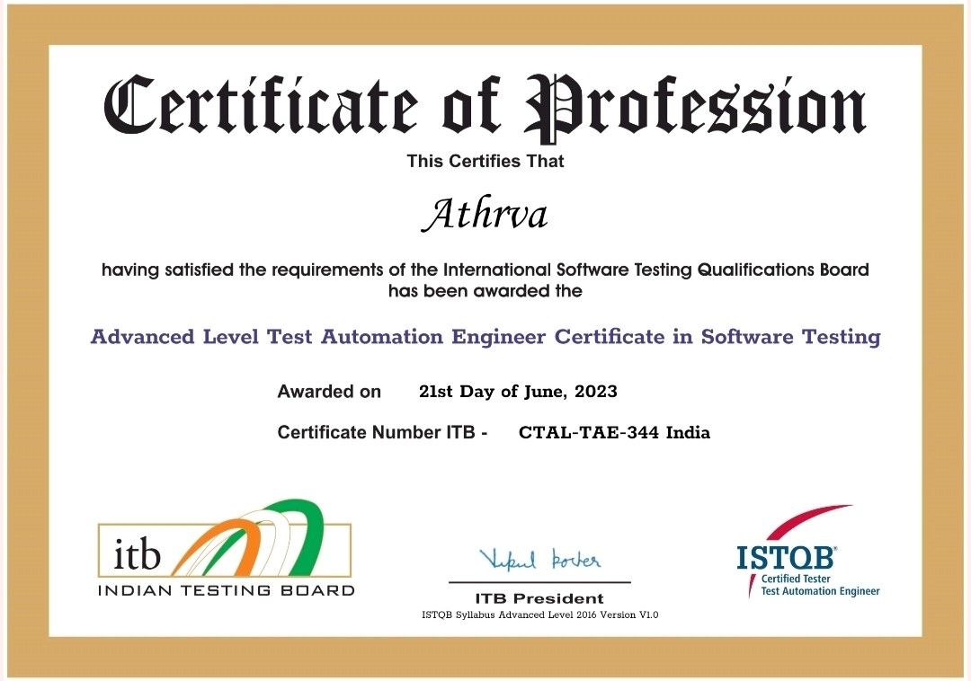Atharva Kanetkar on LinkedIn: #istqbcertified #automationtester #tcs Atharva Kanetkar on LinkedIn: #istqbcertified #automationtester #tcs