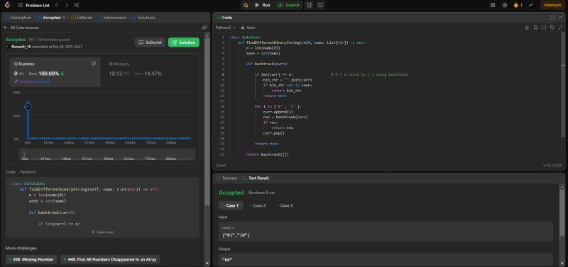 🚀 LeetCode : Find Unique Binary String I've been exploring different ... 🚀 LeetCode : Find Unique Binary String I've been exploring different ...