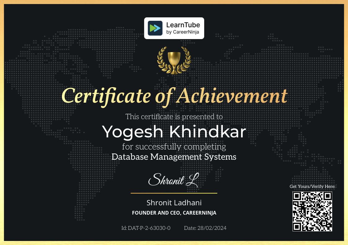 Yogesh Khindkar on LinkedIn: #dbms #certification #dataoptimization # ... Yogesh Khindkar on LinkedIn: #dbms #certification #dataoptimization # ...