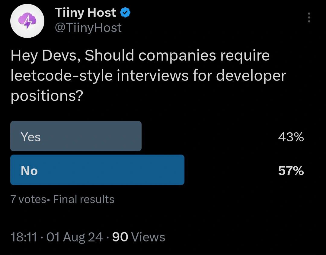 Tiiny Host on LinkedIn: Should companies require leetcode-style ... Tiiny Host on LinkedIn: Should companies require leetcode-style ...