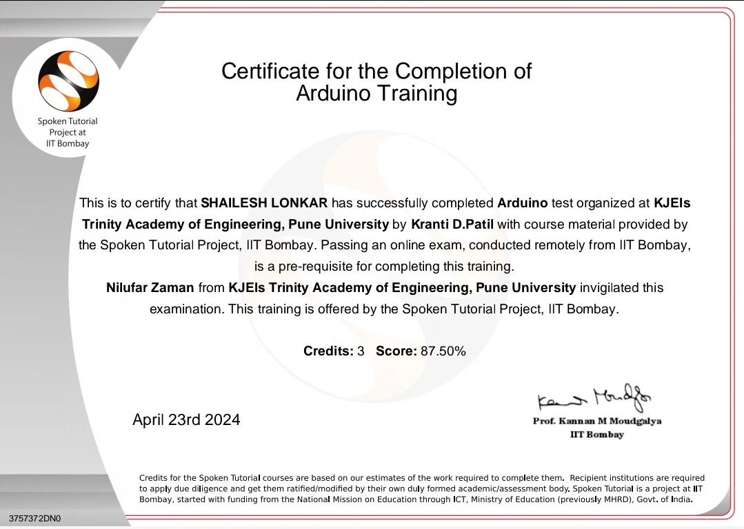 Shailesh Lonkar on LinkedIn: Successfully completed Arduino Test ... Shailesh Lonkar on LinkedIn: Successfully completed Arduino Test ...