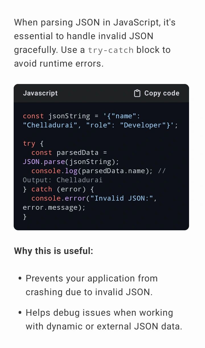 CHELLADURAI S on LinkedIn: Javascript Tip: Use try-catch to Safely ... CHELLADURAI S on LinkedIn: Javascript Tip: Use try-catch to Safely ...