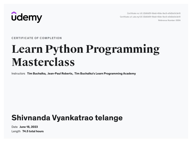 Shivnanda Telange on LinkedIn: #udemy #python #programming #learning # ... Shivnanda Telange on LinkedIn: #udemy #python #programming #learning # ...