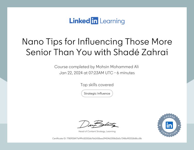 Mohsin Mohammed Ali on LinkedIn: Certificate of Completion Mohsin Mohammed Ali on LinkedIn: Certificate of Completion
