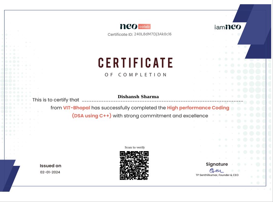 Finished High Performance Coding with neocolab | Dishansh Sharma posted ... Finished High Performance Coding with neocolab | Dishansh Sharma posted ...