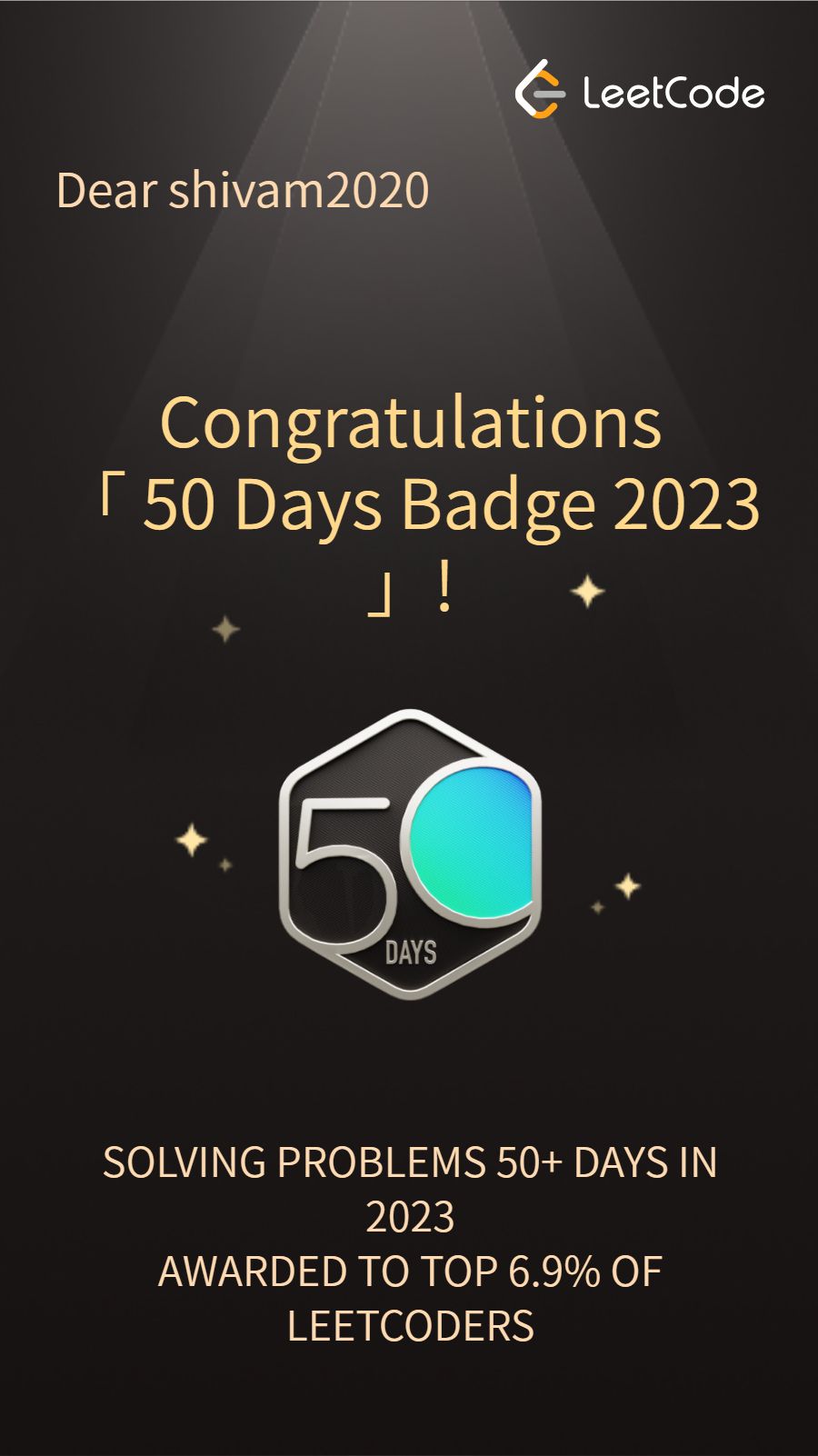Completed 50 Days of Code on LeetCode | Shivam Kumar posted on the ... Completed 50 Days of Code on LeetCode | Shivam Kumar posted on the ...