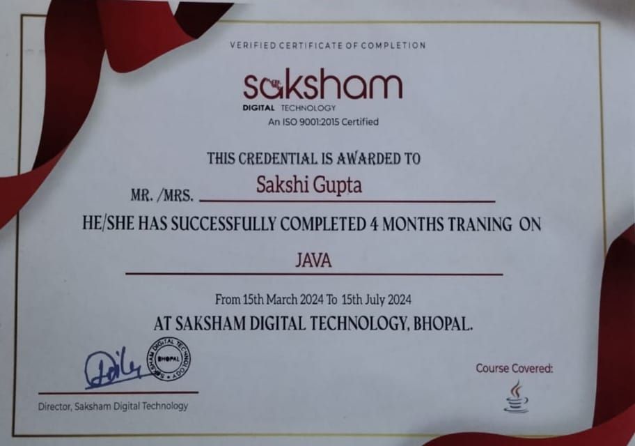 Sakshi Gupta on LinkedIn: #javaprogramming #techjourney #certified # ... Sakshi Gupta on LinkedIn: #javaprogramming #techjourney #certified # ...