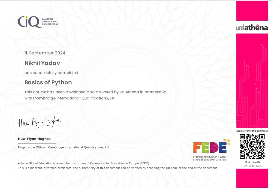 Nikhil Yadav on LinkedIn: complete python certificate 💯 Nikhil Yadav on LinkedIn: complete python certificate 💯