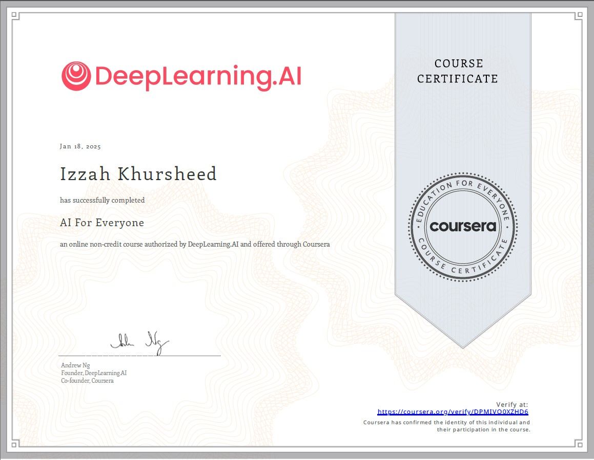 Izzah Khursheed on LinkedIn: #aiforeveryone #deeplearningai #ai # ... Izzah Khursheed on LinkedIn: #aiforeveryone #deeplearningai #ai # ...