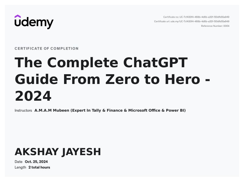 Akshay Jayesh on LinkedIn: successfully completed ChatGPT course by Udemy Akshay Jayesh on LinkedIn: successfully completed ChatGPT course by Udemy