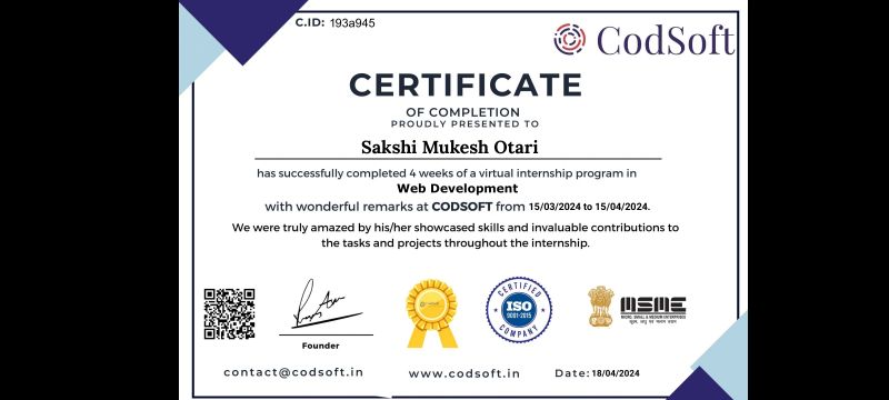#internshipcompleted #webdevelopment #codsoft | Sakshi Otari #internshipcompleted #webdevelopment #codsoft | Sakshi Otari