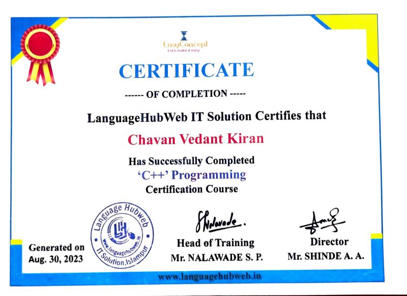 Vedant Chavan on LinkedIn: #cplusplus #certification #programmingjourney Vedant Chavan on LinkedIn: #cplusplus #certification #programmingjourney