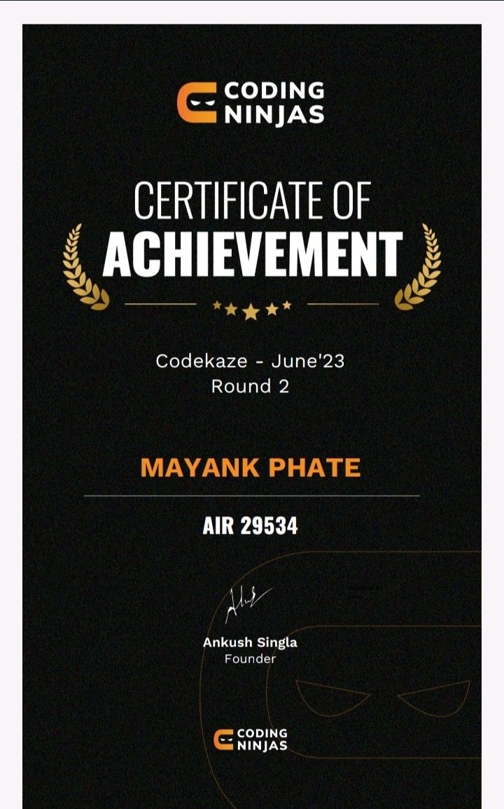 Mayank Phate on LinkedIn: #hackathon #codingninjas Mayank Phate on LinkedIn: #hackathon #codingninjas
