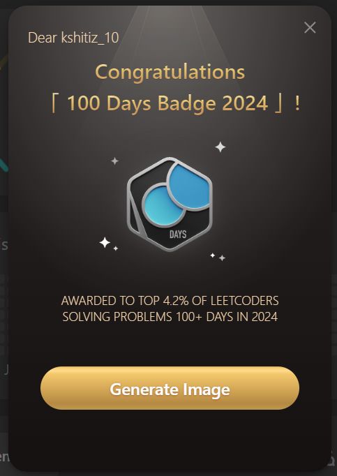 Earned 100 Days of Code on LeetCode! | Kshitiz Rai posted on the topic ... Earned 100 Days of Code on LeetCode! | Kshitiz Rai posted on the topic ...