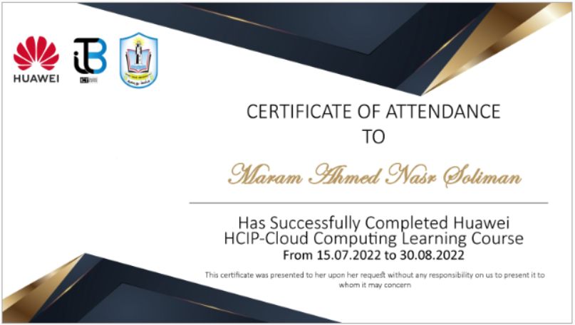 Maram Soliman on LinkedIn: Has Successfully Completed Huawei HCIP-Cloud ... Maram Soliman on LinkedIn: Has Successfully Completed Huawei HCIP-Cloud ...