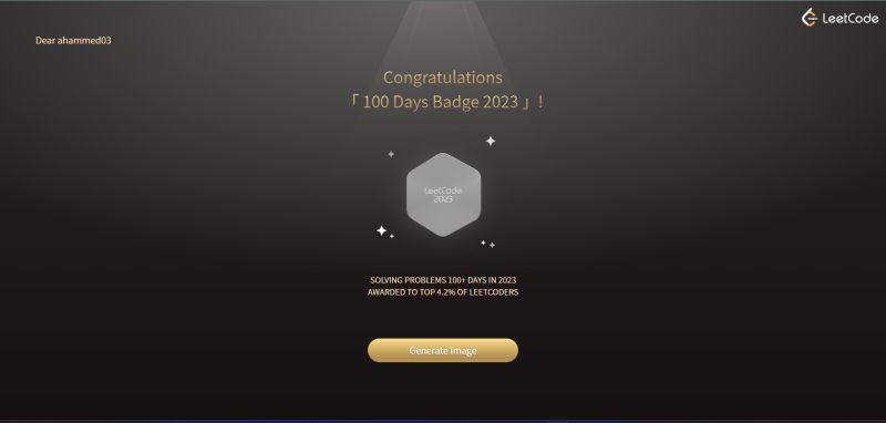 Earned LeetCode 100 Days badge! | Ahammed Ali Shaik posted on the topic ... Earned LeetCode 100 Days badge! | Ahammed Ali Shaik posted on the topic ...
