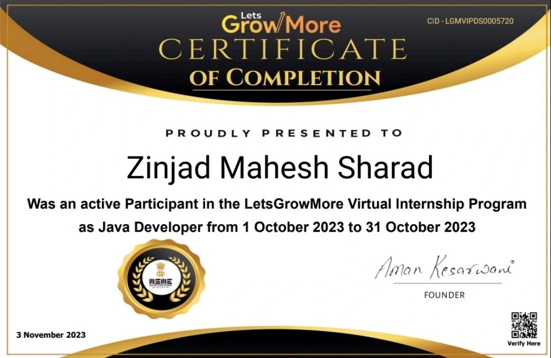 Mahesh Zinjad on LinkedIn: #internshipcompletion #javainternship # ... Mahesh Zinjad on LinkedIn: #internshipcompletion #javainternship # ...