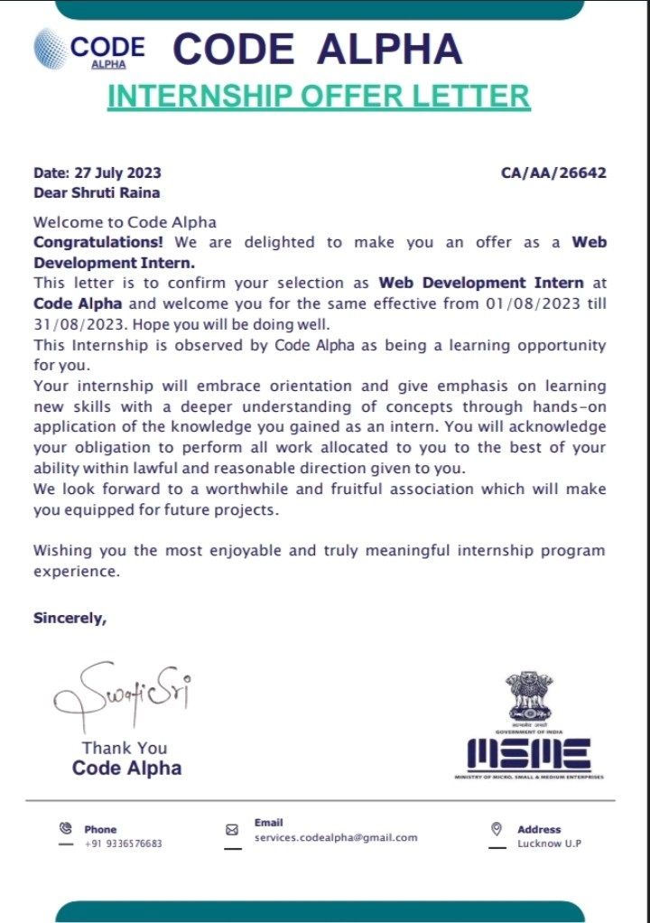 Shruti Raina on LinkedIn: #internship2023 #codealpha #webdevelopment # ... Shruti Raina on LinkedIn: #internship2023 #codealpha #webdevelopment # ...