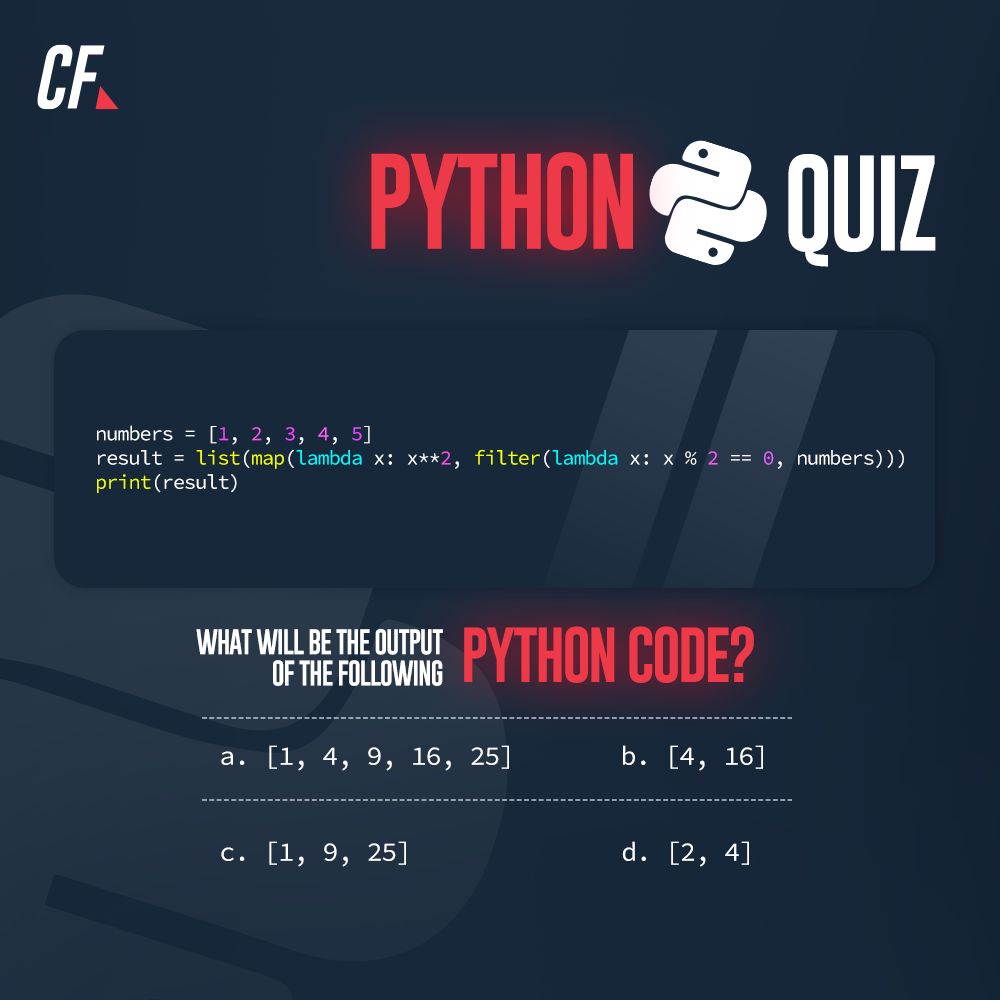CodeFulcrum on LinkedIn: #python #pythonquiz #quizoftheday | 16 comments CodeFulcrum on LinkedIn: #python #pythonquiz #quizoftheday | 16 comments