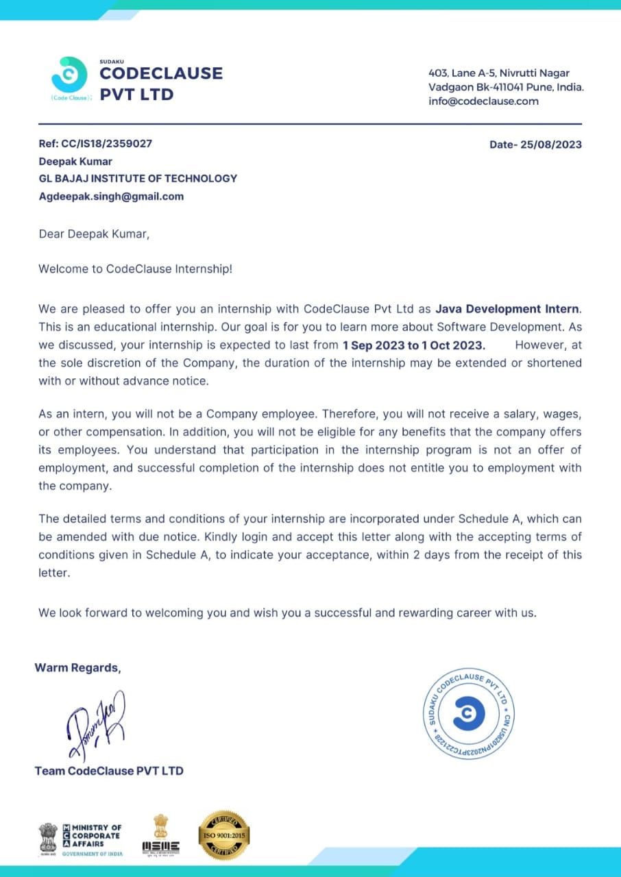 Deepak Kumar on LinkedIn: #offerletter #java Deepak Kumar on LinkedIn: #offerletter #java
